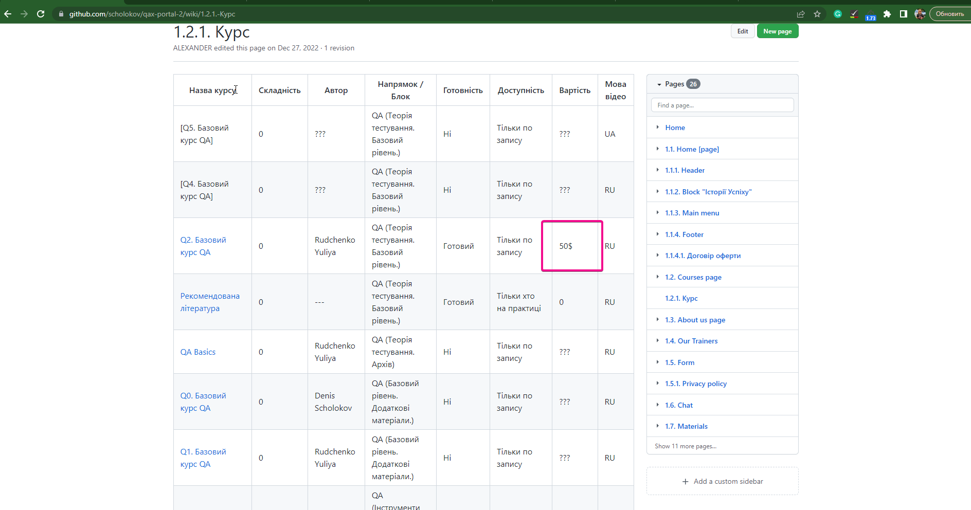 Wiki requirements - the price on the courses page is shown as USD accept UAH · Issue #520 ...