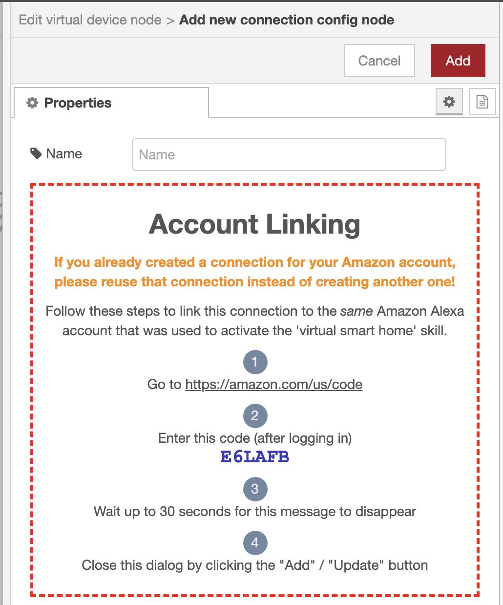 Invalid Properties: Connection · Issue #38 · csuermann/node-red-contrib-virtual-smart-home · GitHub