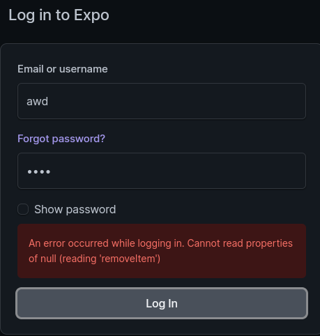 Login error Cannot read properties of null (reading 'removeItem') · Issue #20650 · expo/expo ...