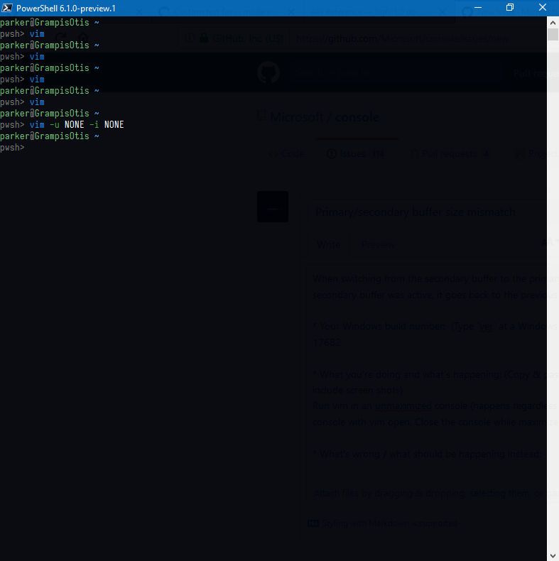 Primary/secondary buffer size mismatch · Issue #199 · microsoft/terminal · GitHub
