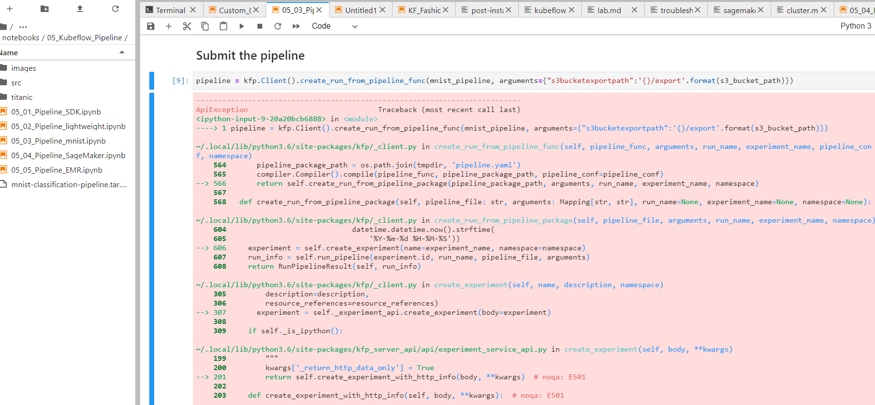 Error while submit the pipeline 05_03_Pipeline_mnist - · Issue #84 · aws-samples/eks-kubeflow ...