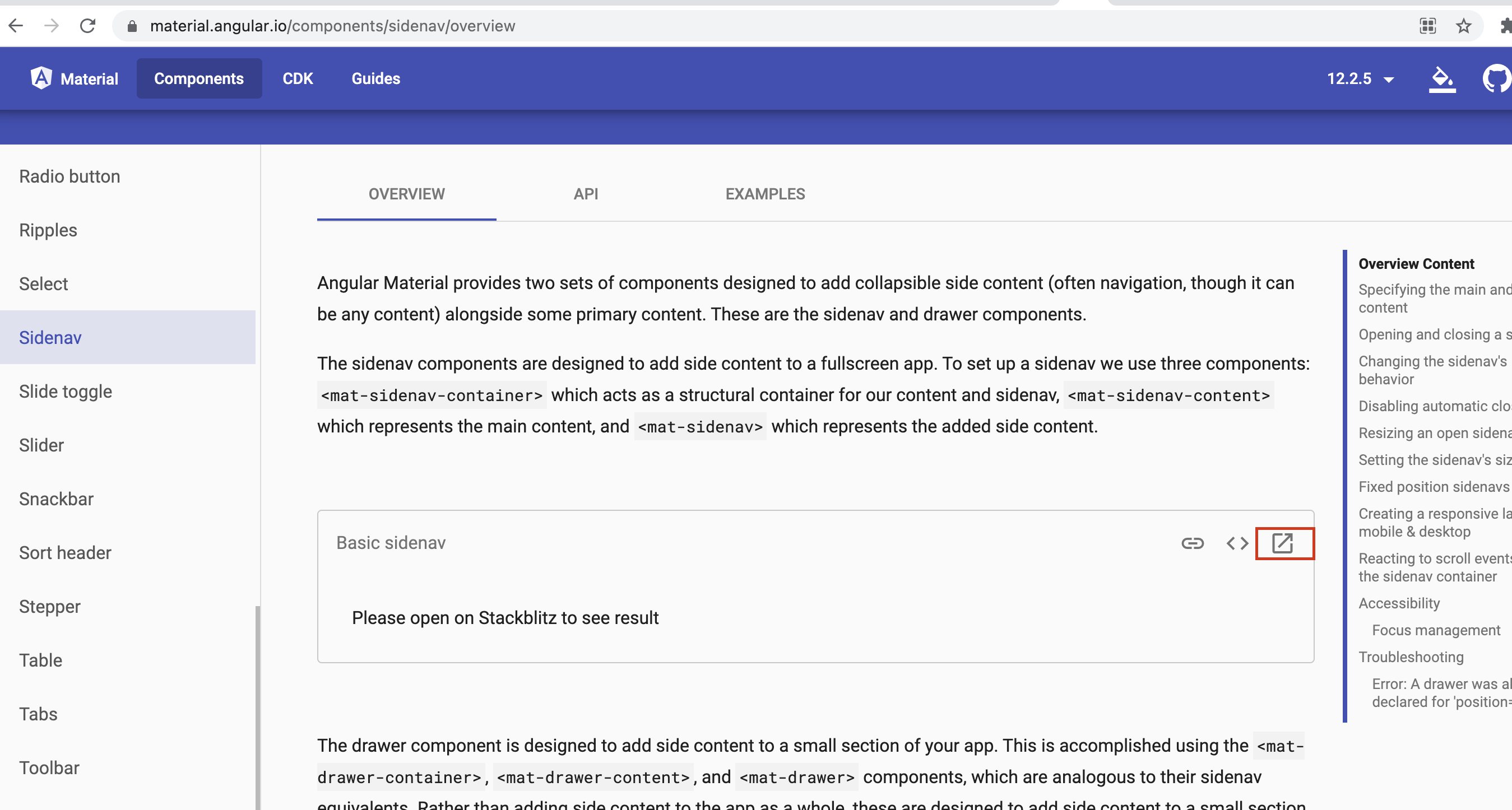material components documentation examples (V 12.2.5) are failing to run on Stackblitz · Issue ...
