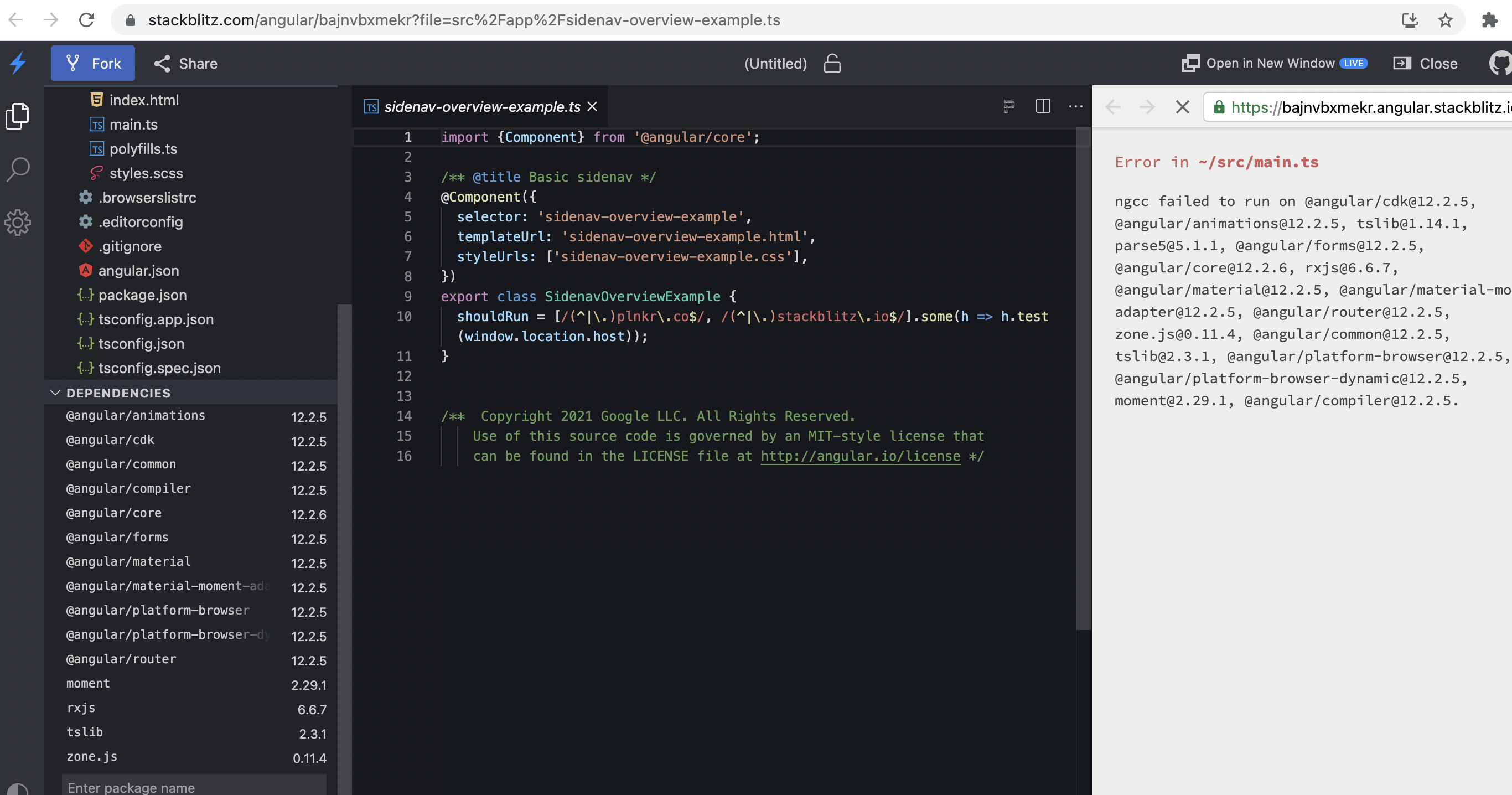 material components documentation examples (V 12.2.5) are failing to ...