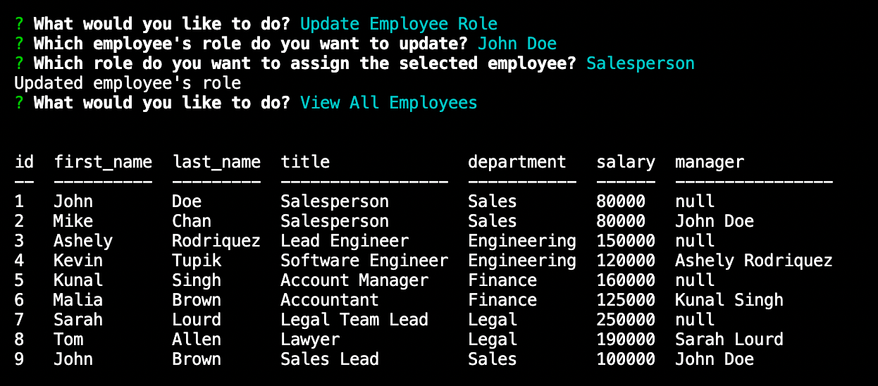 GitHub - bmevada/Employee-Tracker: Week 12: SQL Challenge