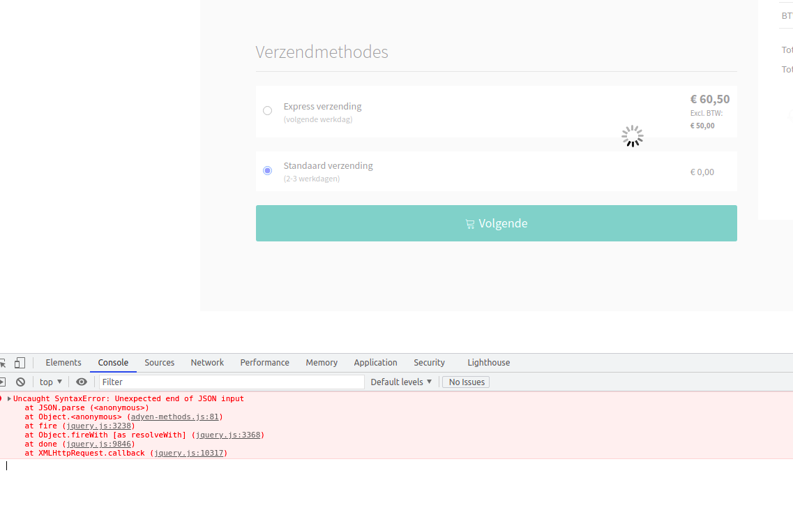Empty response from Adyen lead to frozen shipping step of checkout and error in the console ...