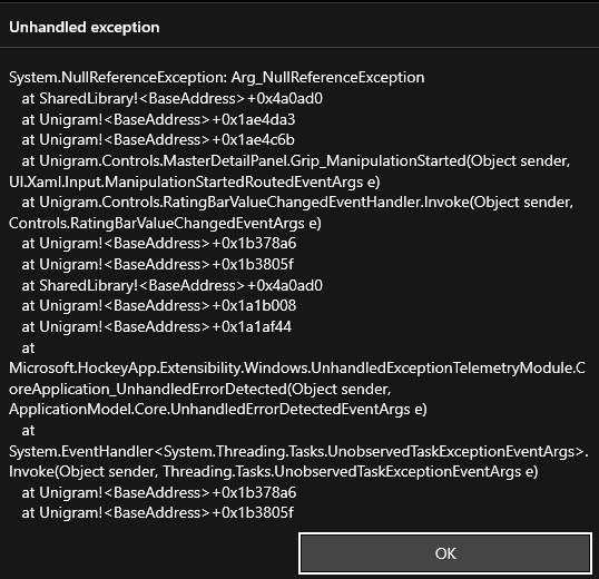 Exception while resizing of chat list from the master panel · Issue #1121 · UnigramDev/Unigram ...