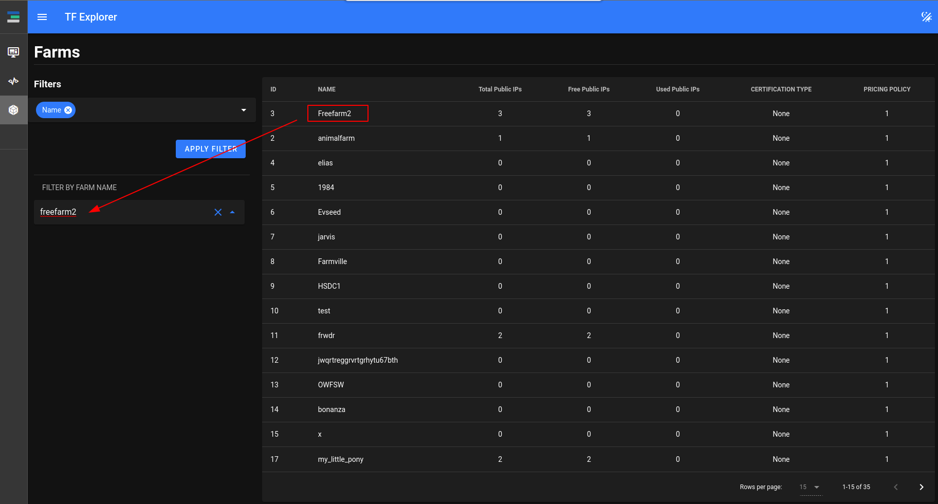 Explorer farms filters by names doesn't work with Lower case letters · Issue #112 ...