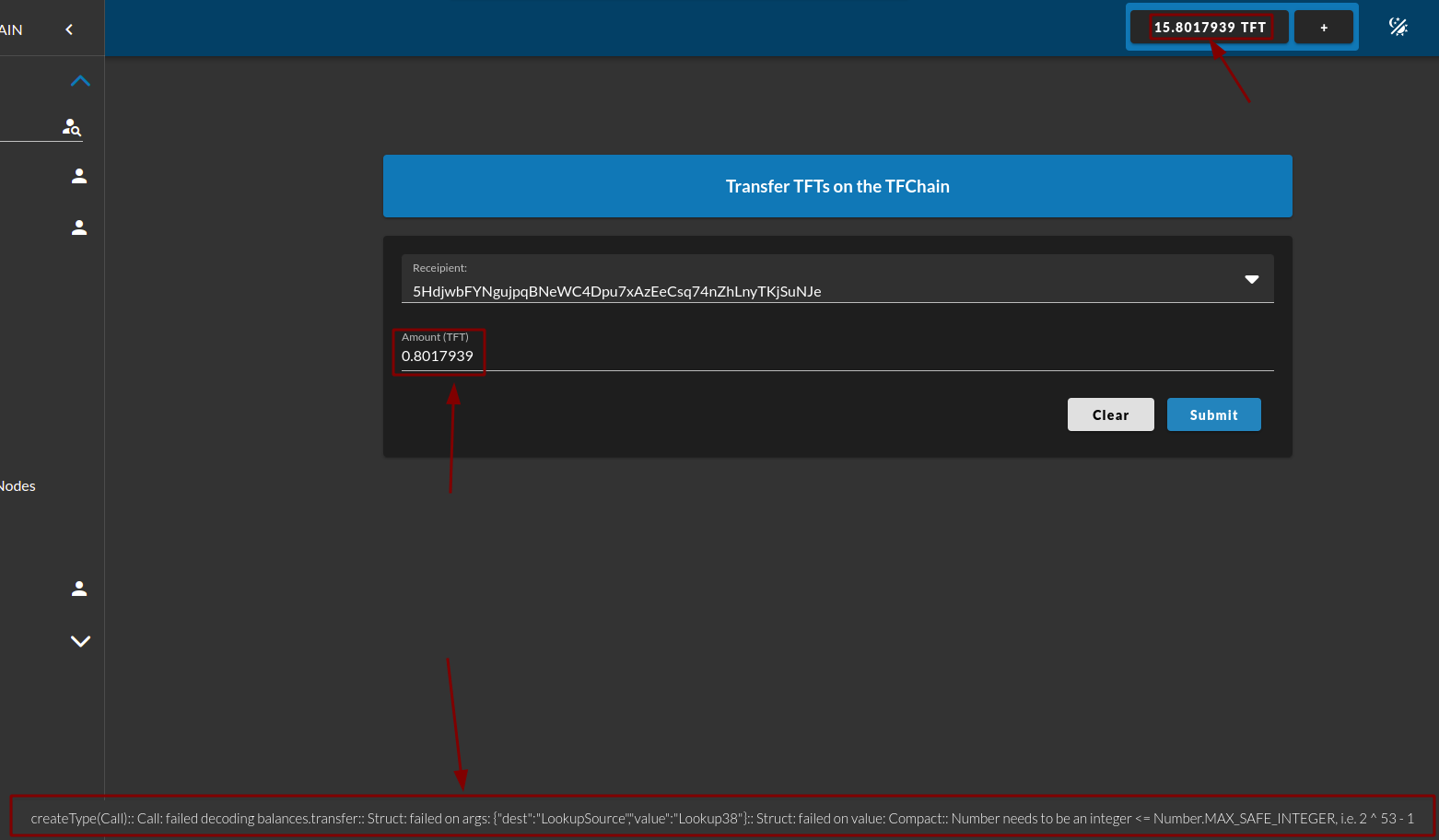 Large decimal numbers cause transfer TFT error. · Issue #162 · threefoldtecharchive/tfgrid ...