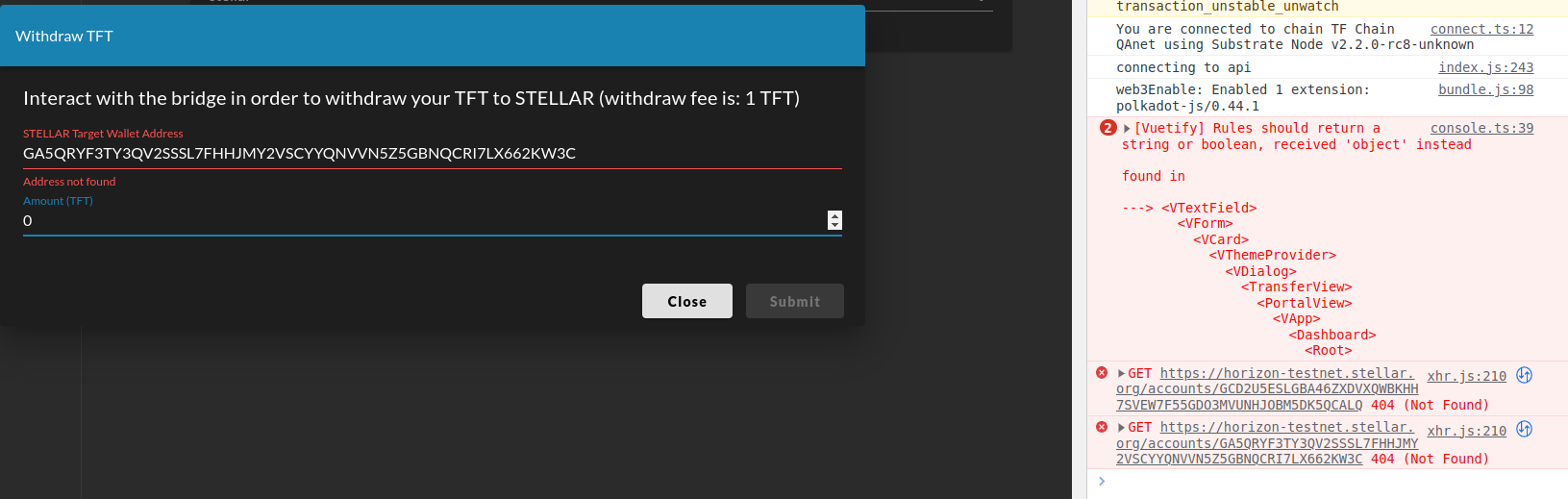 Stellar address is no longer accepted `Address not found` · Issue #569 · threefoldtecharchive ...