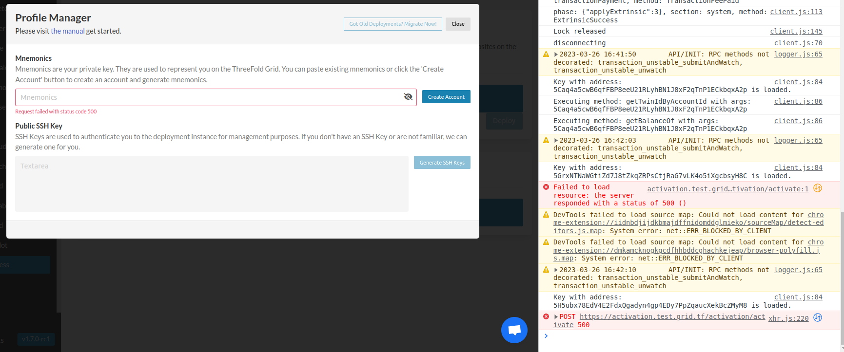 Can't create new twin `Request failed with status code 500` · Issue #1400 · threefoldtecharchive ...