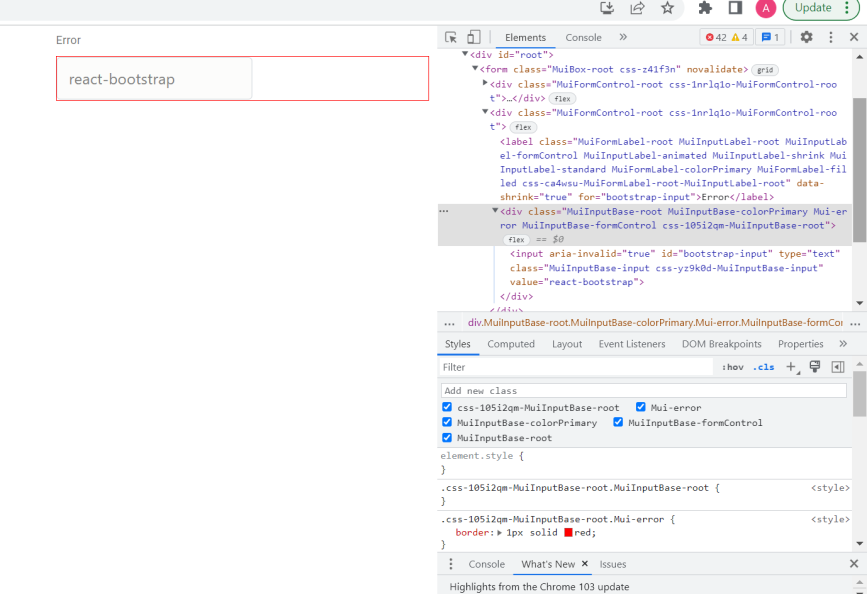 Not Able To Achieve An Error Class For The Border With The Bootstrap Input In Textfield · Issue