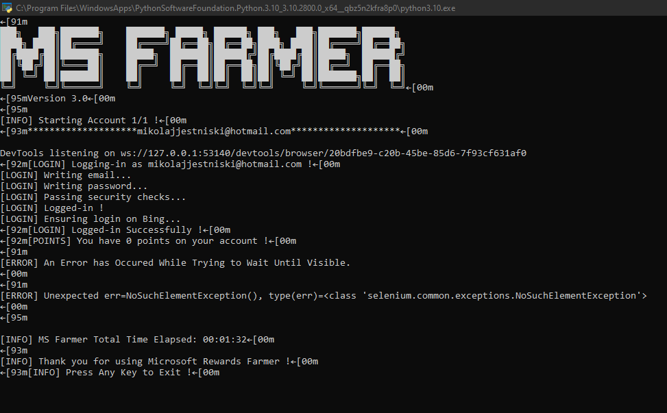 MS Farmer not working · Issue #154 · charlesbel/Microsoft-Rewards-Farmer · GitHub