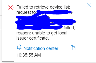 [BUG] Unable to get device list · Issue #636 · Azure/azure-iot-explorer · GitHub