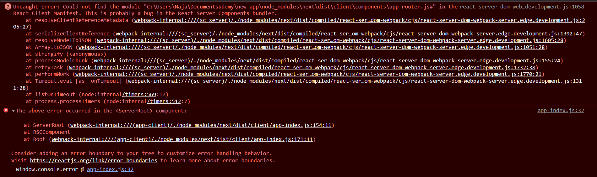 [NEXT-1231] This is probably a bug in the React Server Components bundler. · Issue #50243 ...