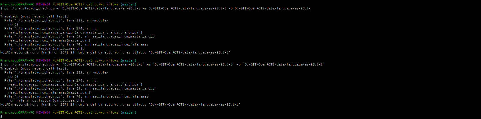 NotADirectoryError running .py file inside workflow. · Issue #2024 · OpenRCT2/Localisation · GitHub