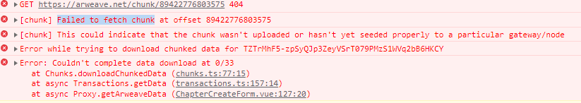 Failed to fetch chunk · Issue #166 · ArweaveTeam/arweave-js · GitHub