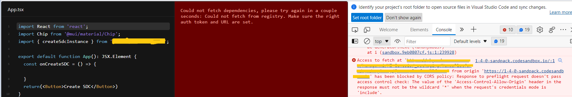 Using npmregistries for private packages, is failing to load package. Because of CORS error ...