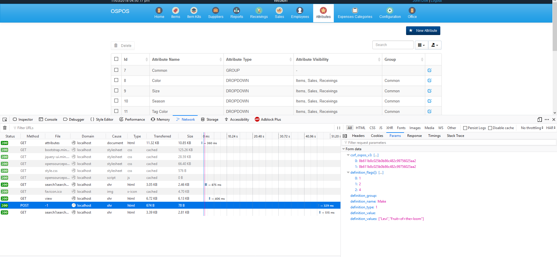 Issue with Updating an Attribute form. · Issue #2201 · opensourcepos/opensourcepos · GitHub