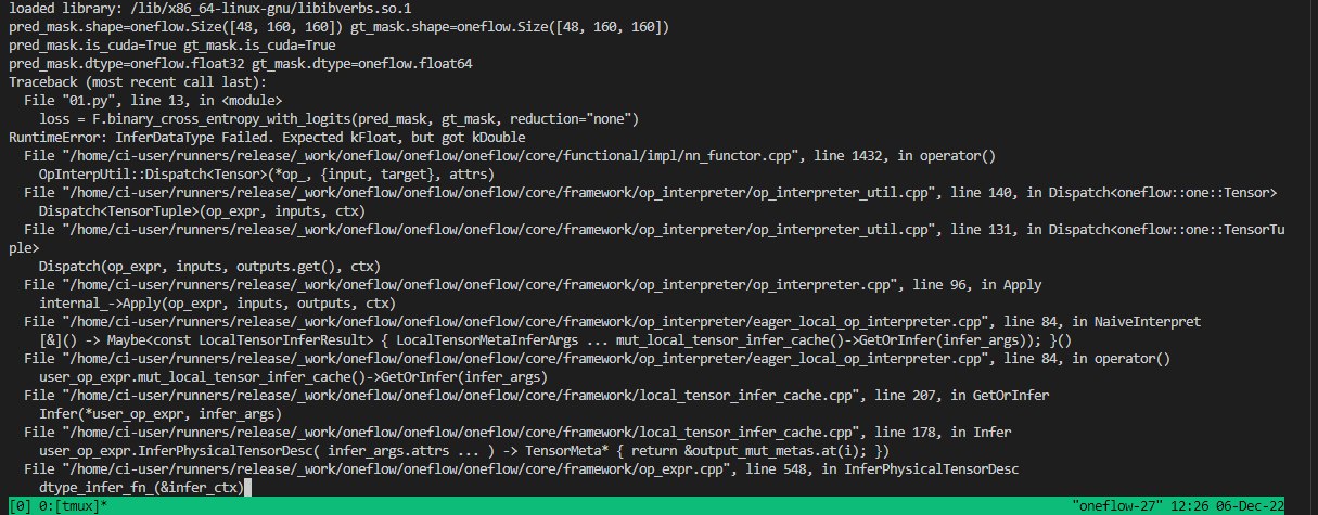 InferDataType Failed. Expected kFloat, but got kDouble · Issue #9551 · Oneflow-Inc/oneflow · GitHub