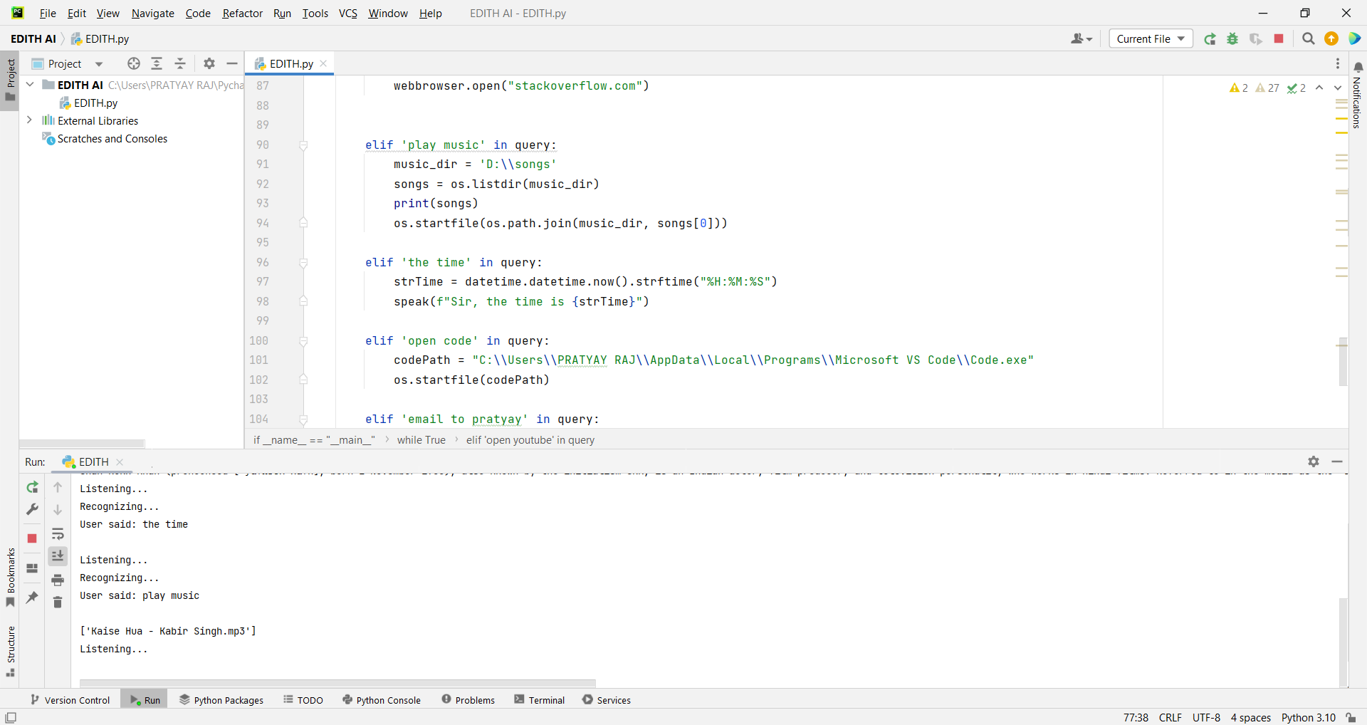 GitHub - PratyayRaj/EDITH-AI
