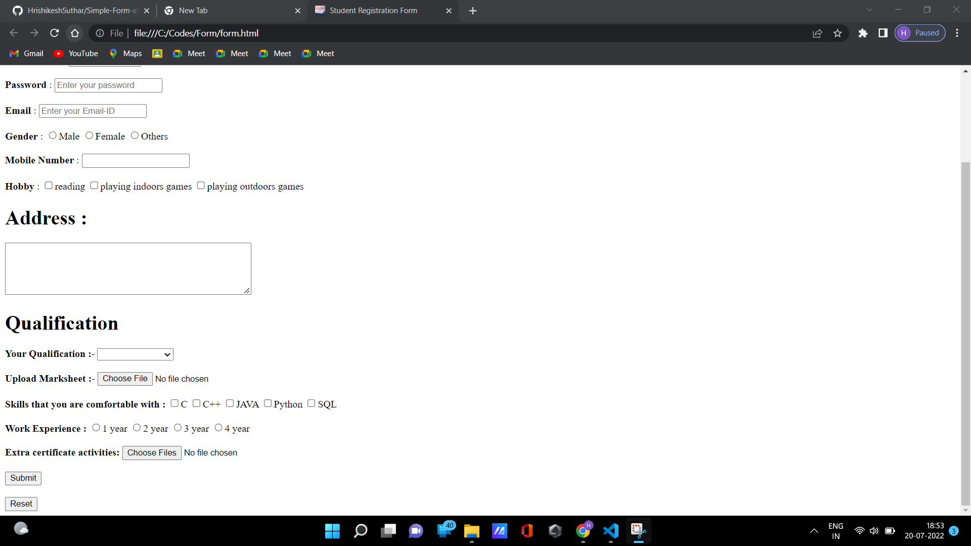 GitHub - HrishikeshSuthar/Simple-Form-in-HTML
