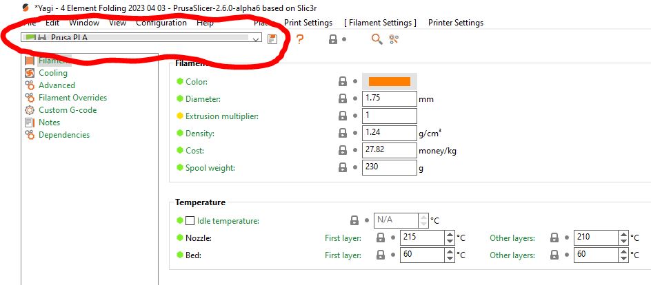 Pull Down Menu for "Print Settings" "Filament Settings" and "[Printer Settings]" is vertically ...
