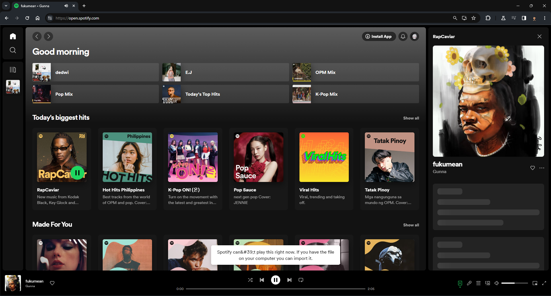 Spotify Web Player Issue · Issue #89 · Alex313031/Thorium-Win · GitHub