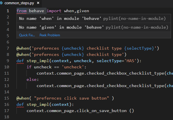 unable to supress 'already defined on line' errors in idiomatic behave · Issue #6278 · python ...