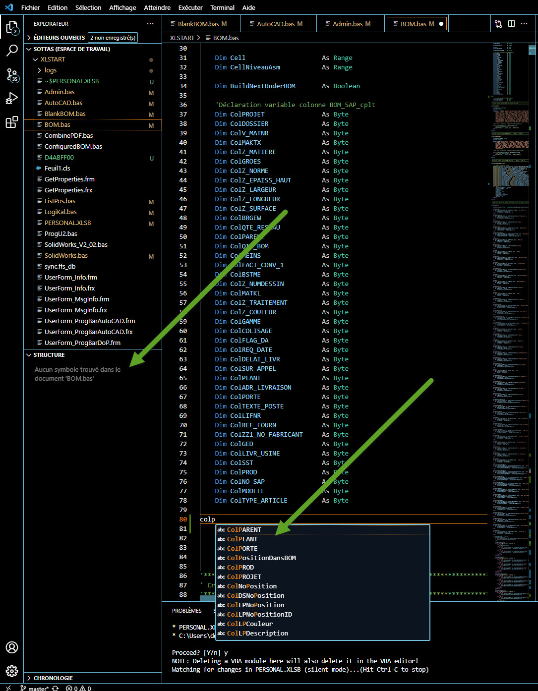 VBA - Visibility of structure list + variable proposal while typing on .bas file · Issue #60 ...