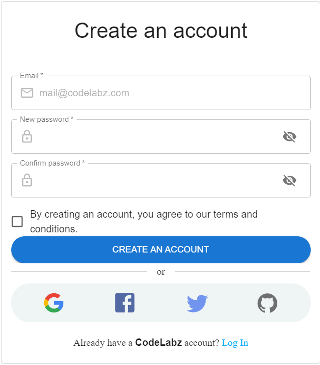 Missing the terms and conditions page link in the singup page. · Issue #871 · scorelab/Codelabz ...