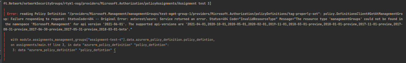 Data source for azurerm_policy_definition not working with name attribute at management group ...