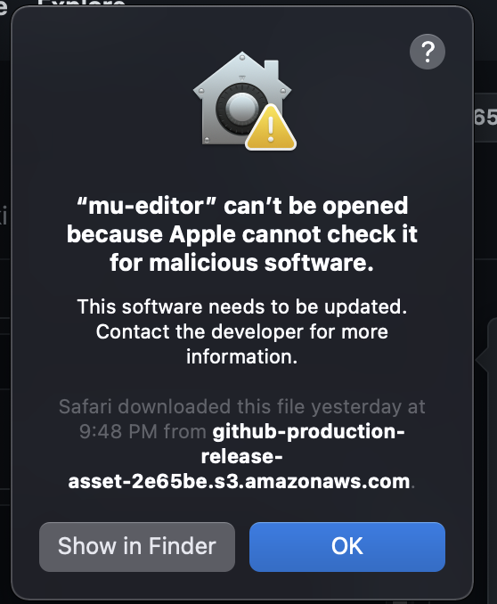 Cannot run under macOS Big Sur · Issue #1232 · mu-editor/mu · GitHub