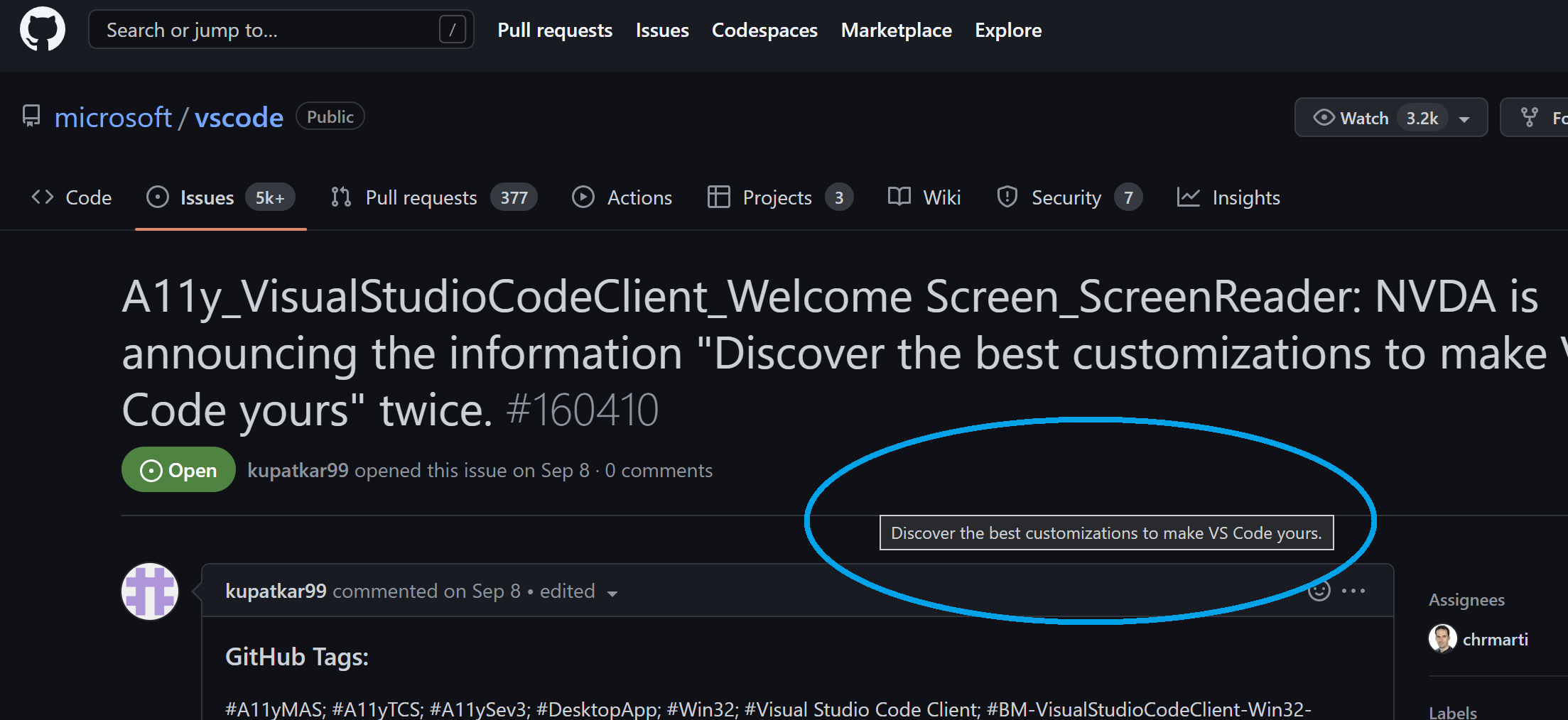 A11y_VisualStudioCodeClient_Welcome Screen_ScreenReader: NVDA is announcing the information ...
