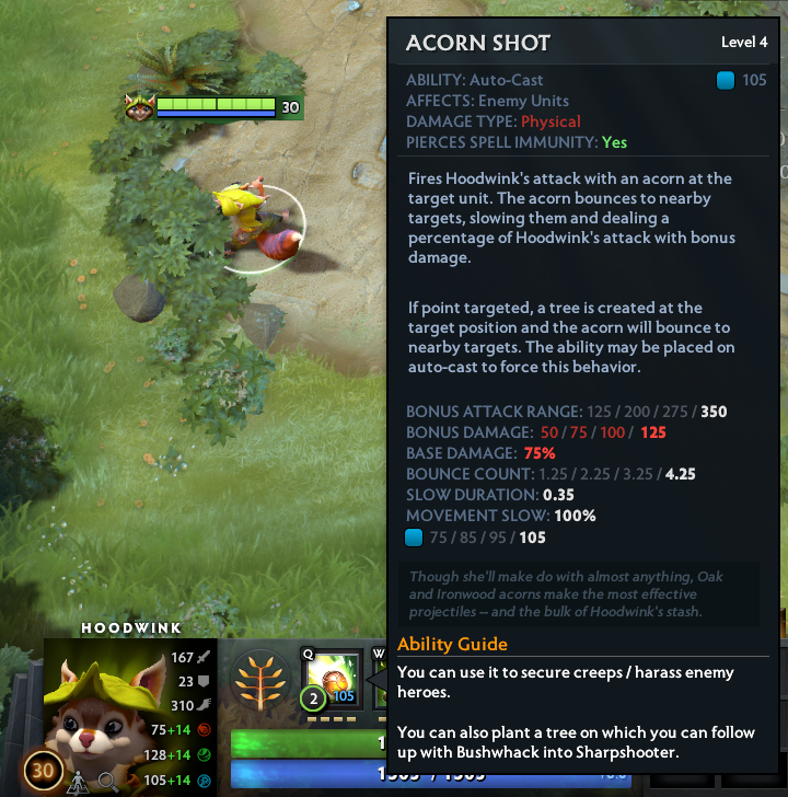 Hoodwink's Acorn Shot shows non-integer "bounce count" when specced for ...