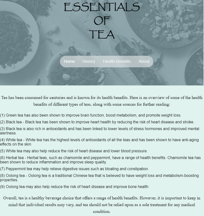 GitHub - Cgamber/EssentialsofTea: Website about various Teas