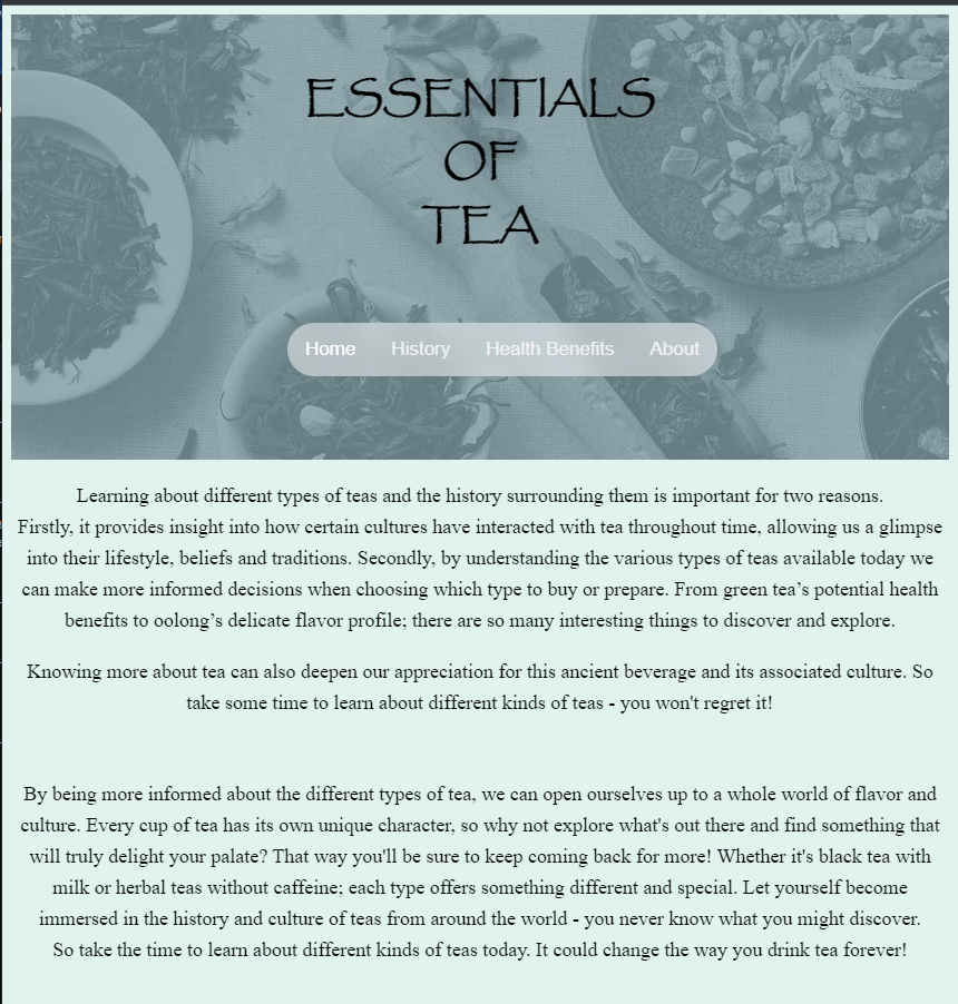 GitHub - Cgamber/EssentialsofTea: Website about various Teas