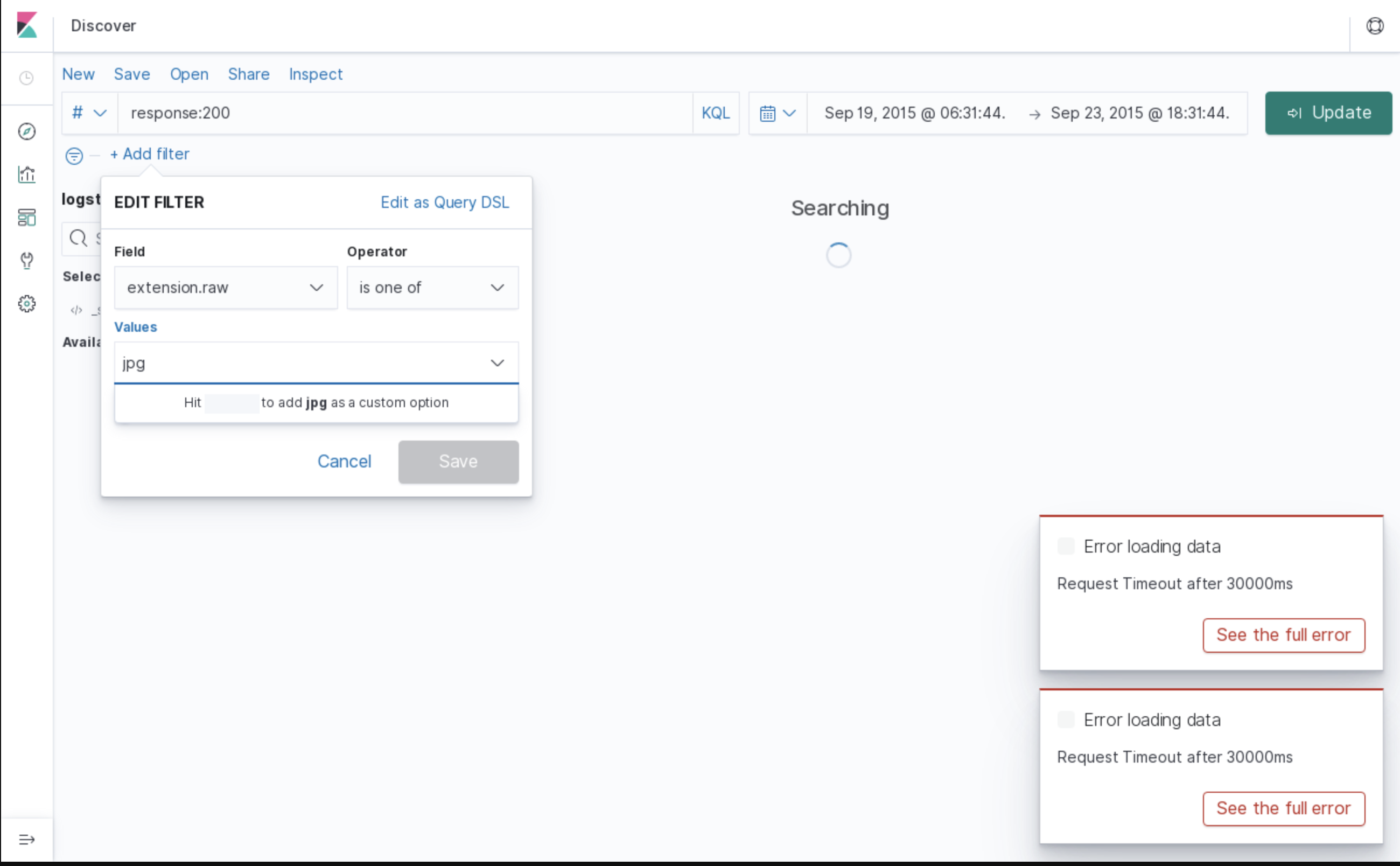 Failing Test Chrome Ui Functional Tests Test Functional Apps Discover Saved Queries·js