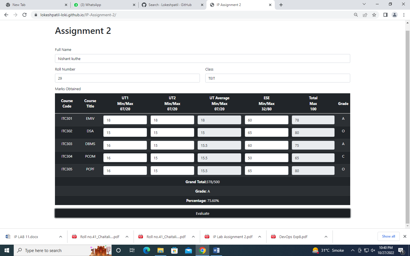 GitHub - NishantKuthe/Marksheet