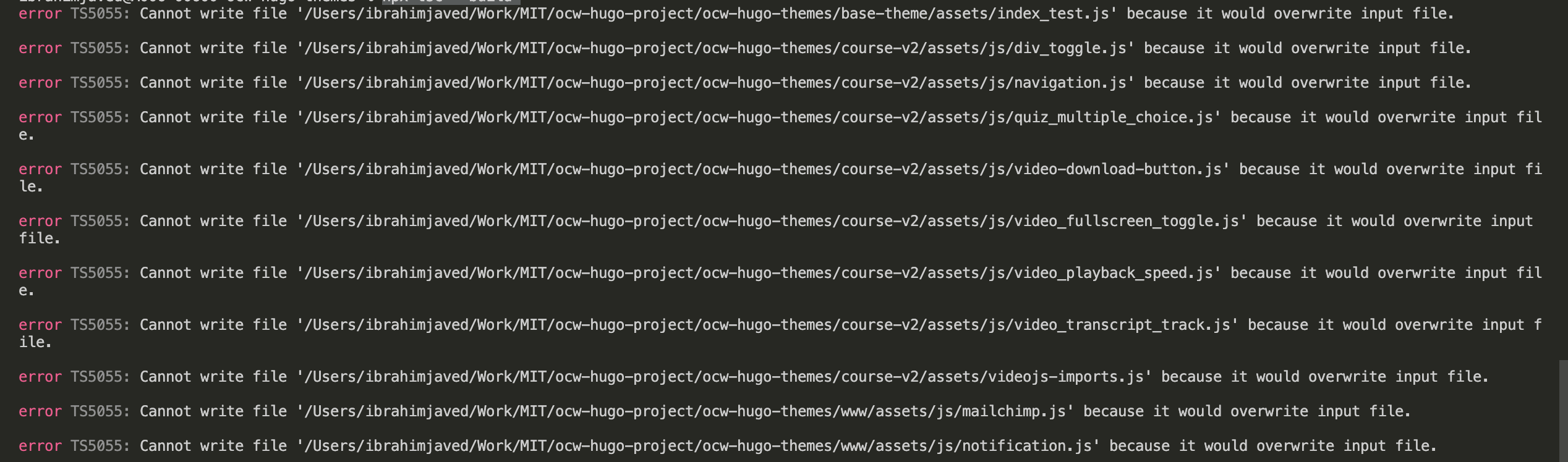 Overwriting Input File Errors in tsconfig.json · Issue #1114 · mitodl/ocw-hugo-themes · GitHub