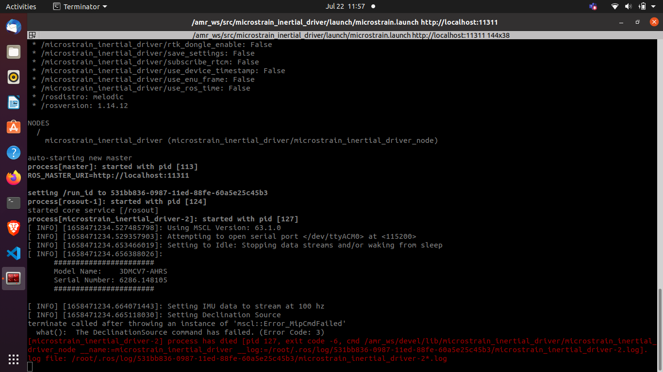 an instance of 'mscl::Error_MipCmdFailed' what(): The DeclinationSource ...