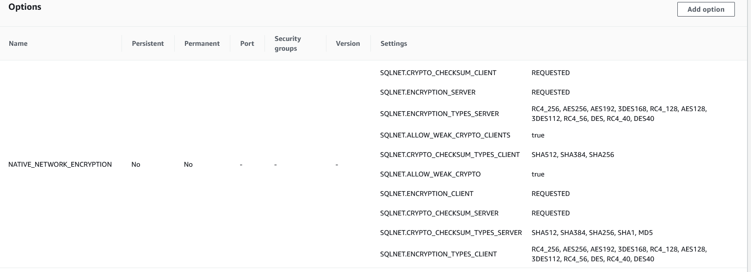 Adding Optionname Nativenetworkencryption In Resource Awsrdsoptiongroup Results In Drift