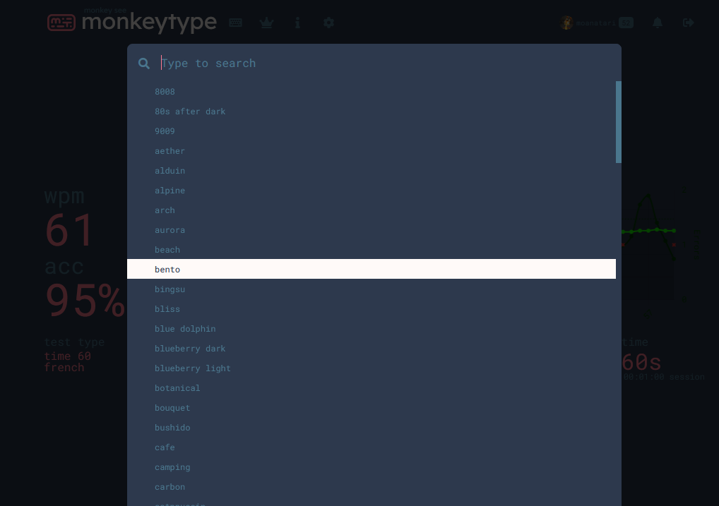 Move commandline to the side when chosing a theme · Issue #3750 · monkeytypegame/monkeytype · GitHub