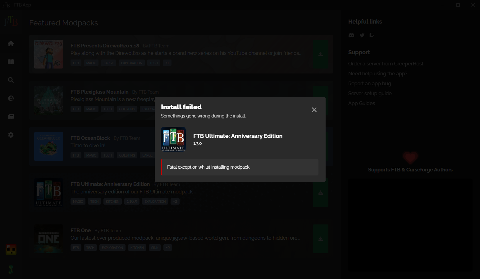 [Bug]: Fatal Exception Whilst Installing Modpack and modpack deleted itself overnight · Issue ...