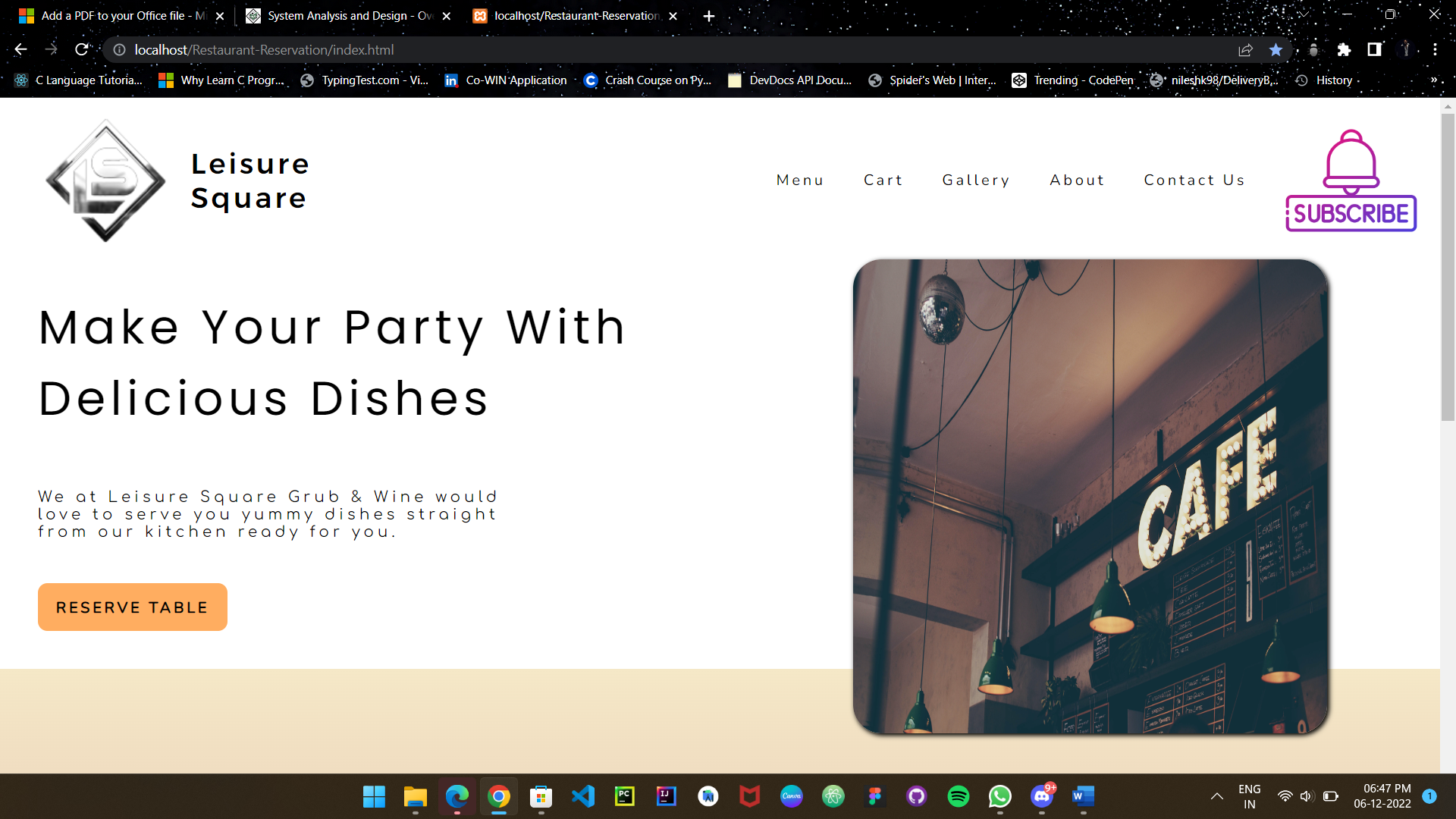 GitHub - shreeharsha25/cafe-website: created a new webpage for cafe and ...