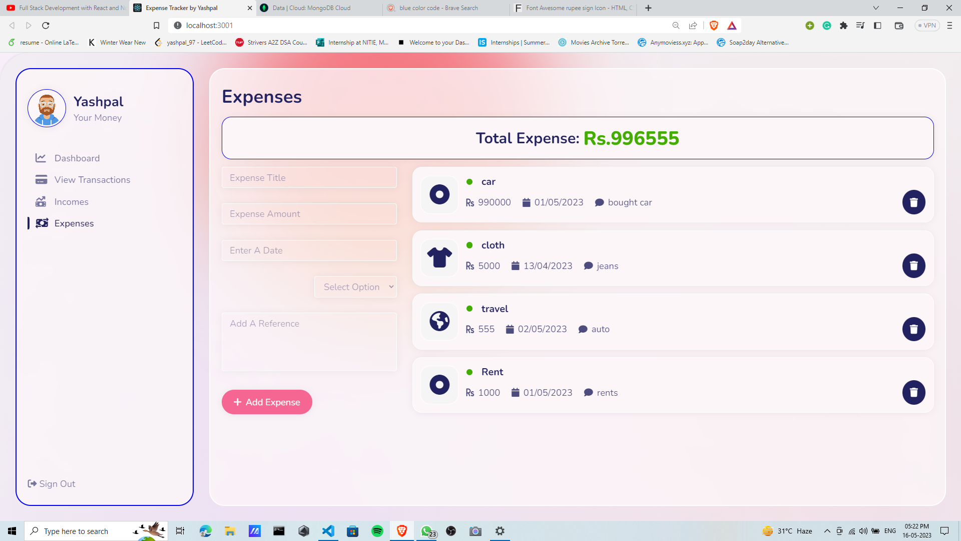 GitHub - yashpal-97/Daily-Expense-Tracker: This is an Expense Tracking application created using ...