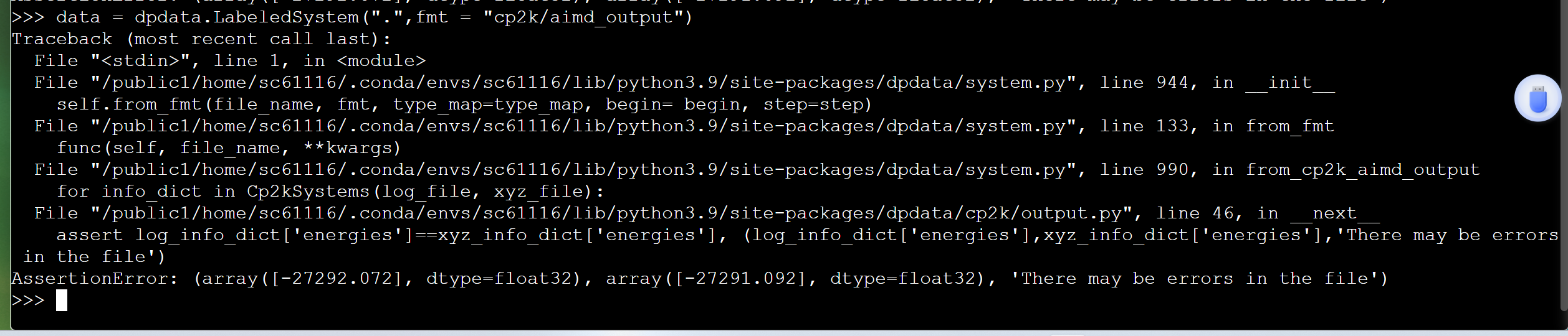 When Dpdata Converted Datasets From Cp2k Aimd Some Mistakes Occurs Just Like Enclosed Below