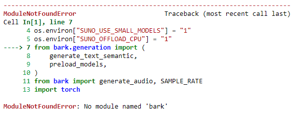 ModuleNotFoundError: No module named 'bark' · Issue #243 · suno-ai/bark · GitHub