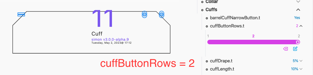 [bug]: (simon) Cuff Button Rows option isn't working properly · Issue #3967 · freesewing ...