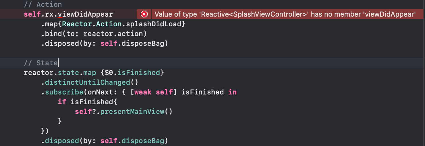 Build error "Value of type 'Reactive ' has no member 'viewDidAppear'" · Issue #180 · ReactorKit ...