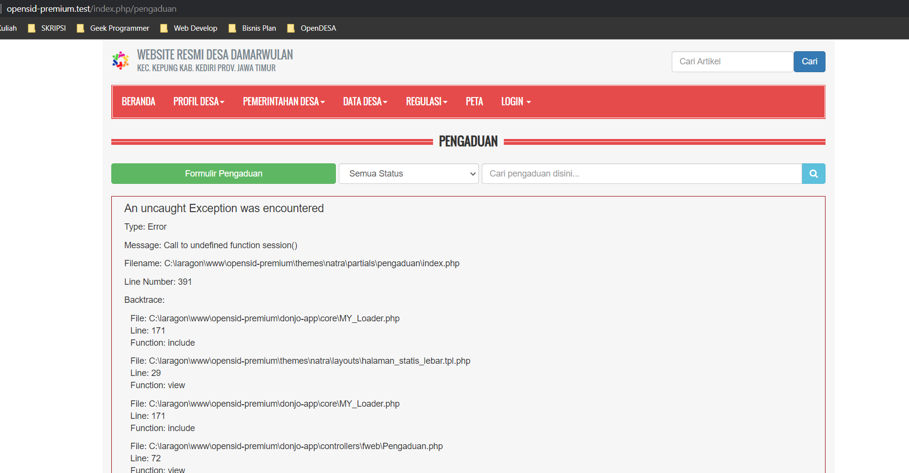 Bug/error: [bug-fix] halaman pengaduan tampil error di branch bug-fix · Issue #4901 · OpenSID ...